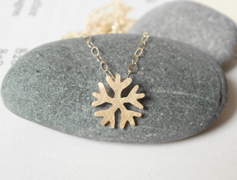 Mini Snowflake Necklace In 9ct Yellow Gold, Handmade In The Uk on Luulla