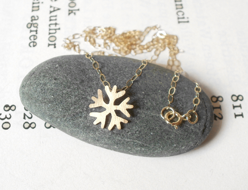 Mini Snowflake Necklace In 9ct Yellow Gold, Handmade In The Uk on Luulla
